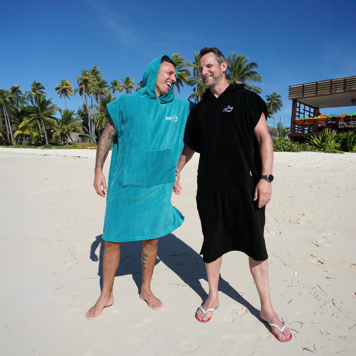 Adult Hooded Towel Poncho | 100% Cotton, Waterproof Pocket | Aqualine