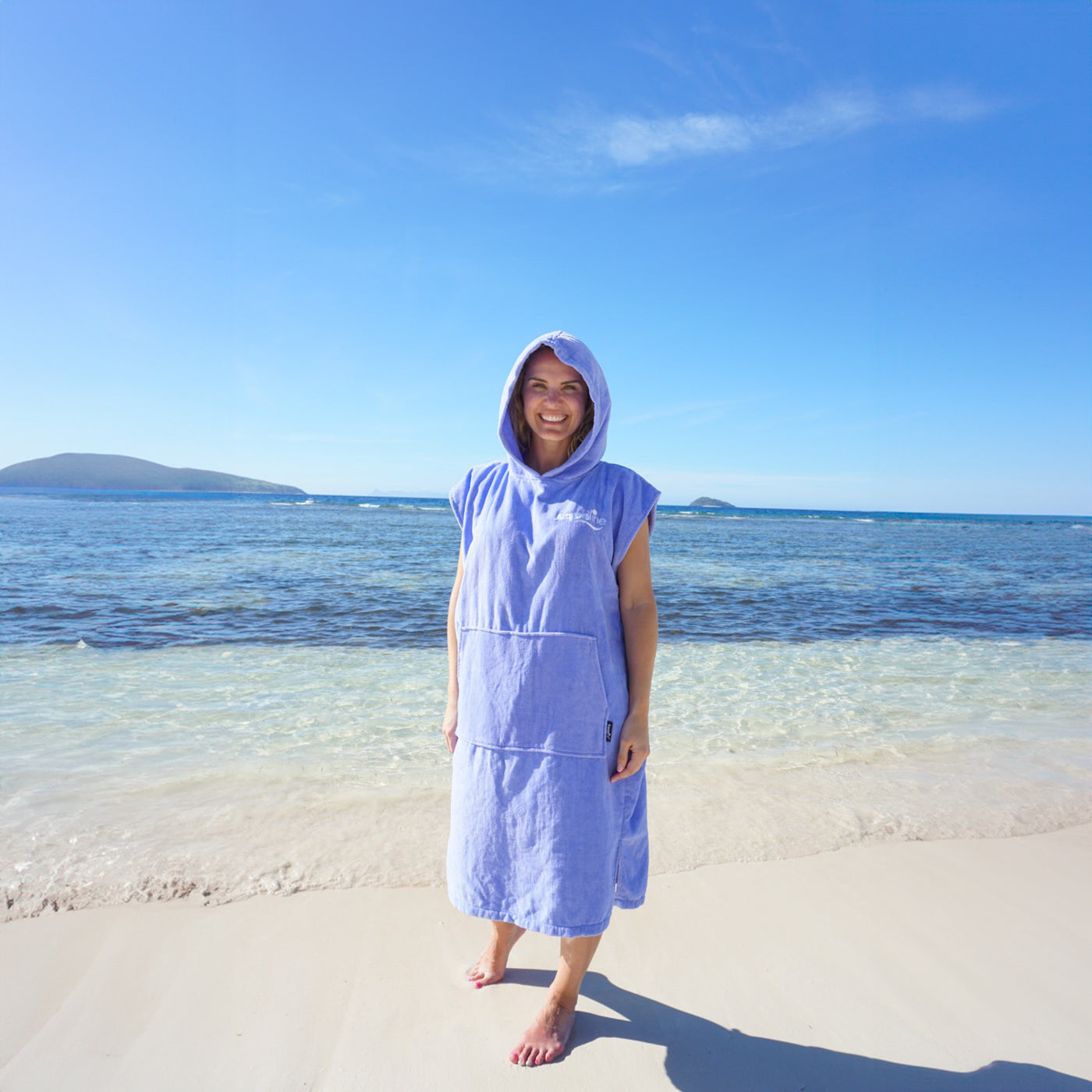Adult Hooded Towel Poncho | 100% Cotton, Waterproof Pocket | Aqualine